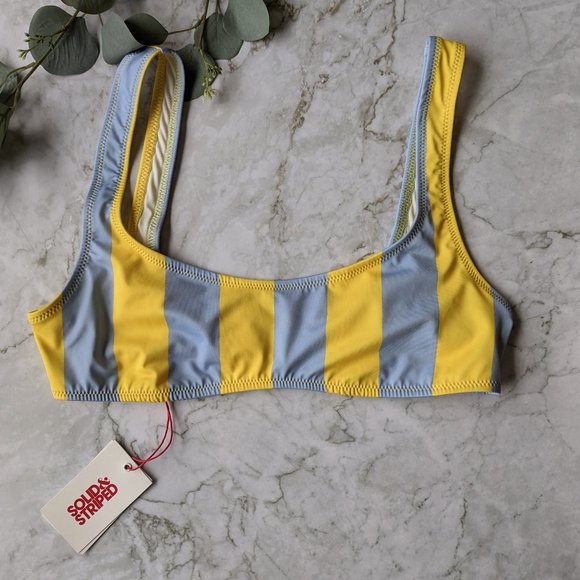 SOLID & STRIPED | Swim | Solidstriped Yellow And Gray Striped Swim Top ...